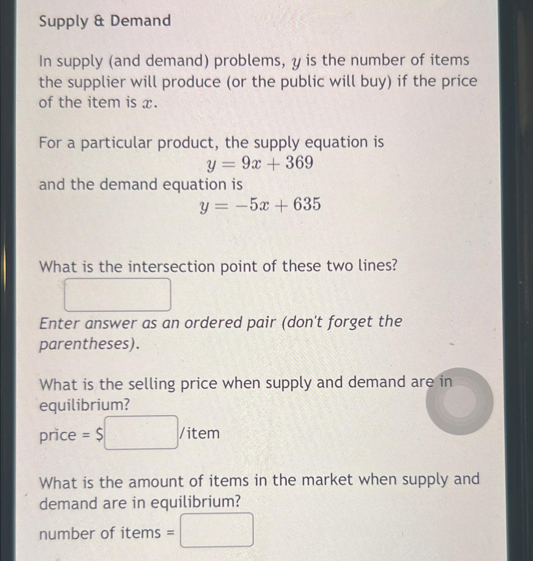 Solved Supply & DemandIn supply (and demand) ﻿problems, y | Chegg.com
