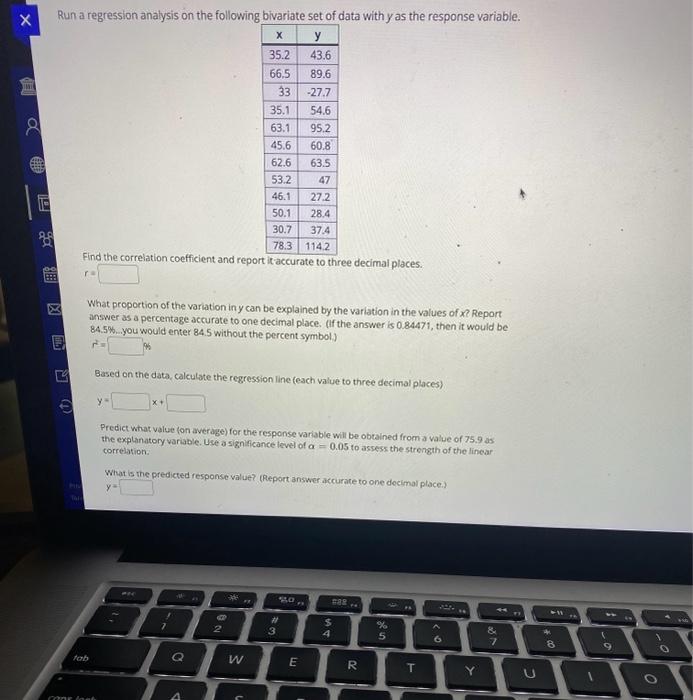 Solved Run a regression analysis on the following bivariate | Chegg.com