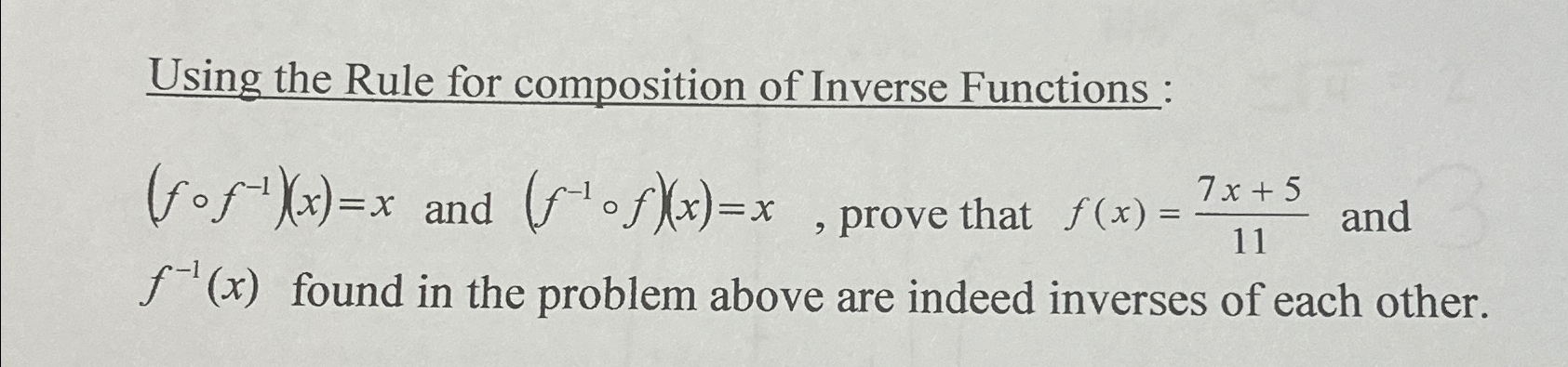 Solved Using the Rule for composition of Inverse | Chegg.com