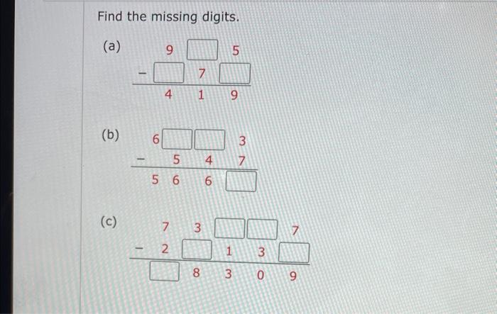 Solved Find the missing digits. (a) (b) (c) | Chegg.com