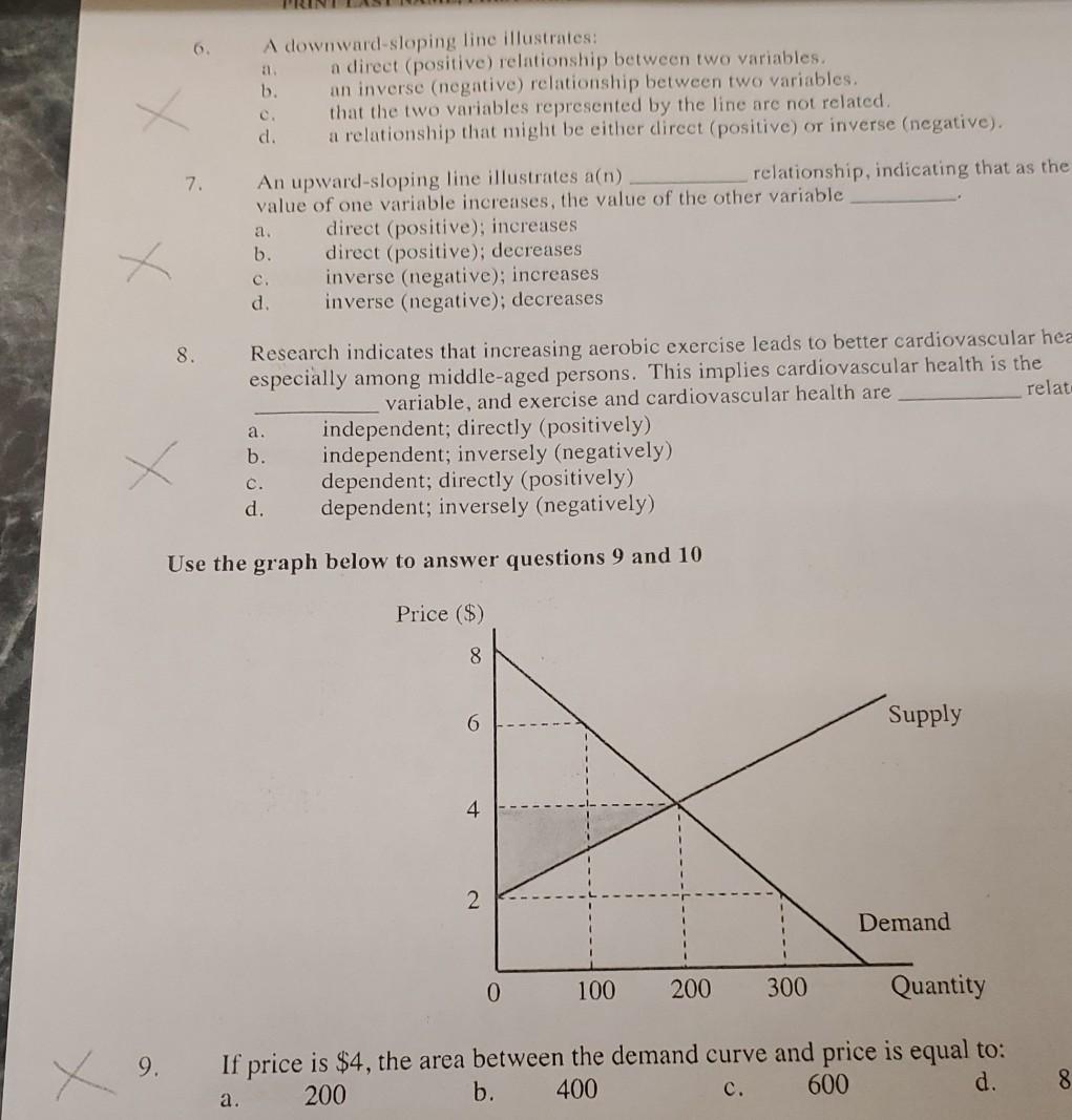 Solved 11 A downward-sloping line illustrates: a direct | Chegg.com