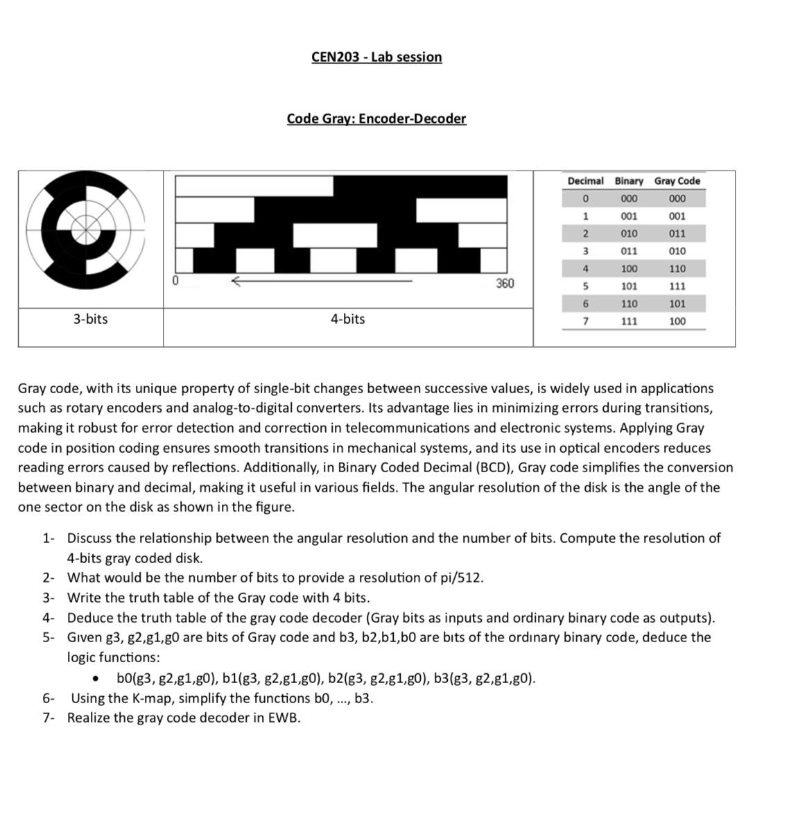 Solved CEN203 - ﻿Lab sessionCode Gray: Encoder-DecoderGray | Chegg.com
