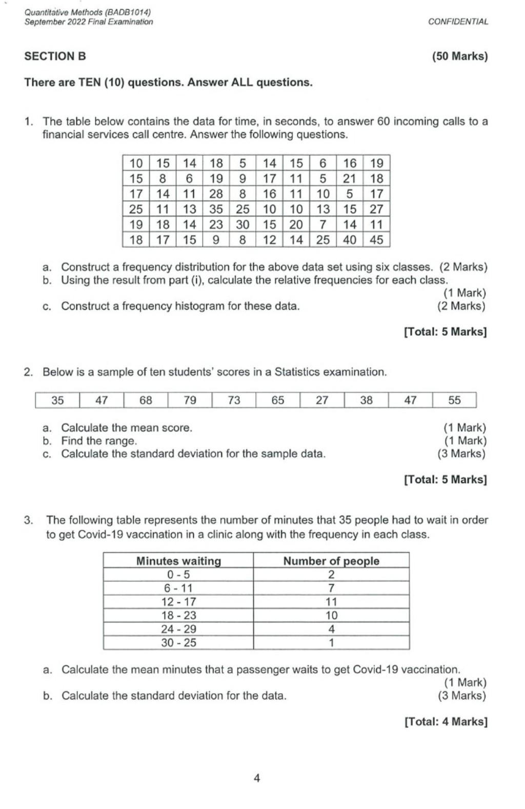 Solved Quantitative Methods (BADB1014) September 2022 Final | Chegg.com