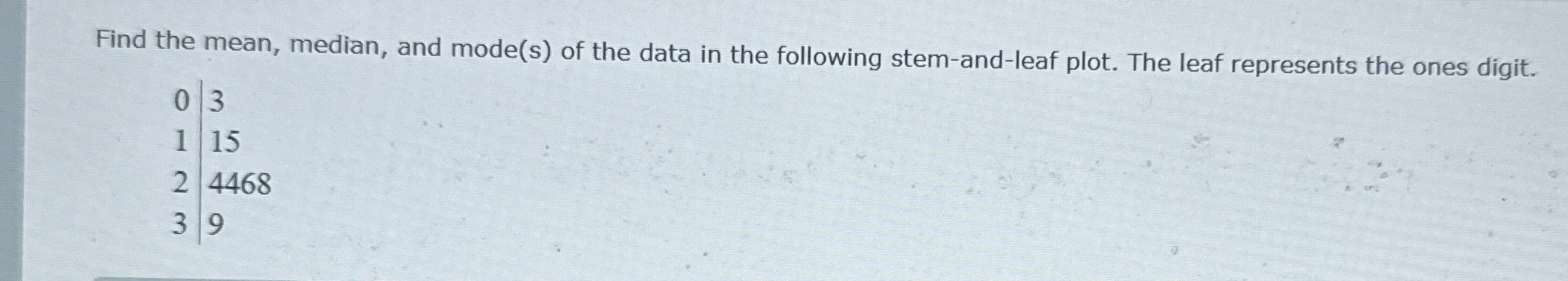 Solved Find the mean, median, and mode(s) ﻿of the data in | Chegg.com