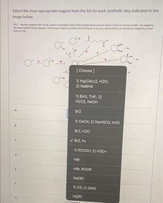 Solved Select the most appropriate reagent from the list for | Chegg.com