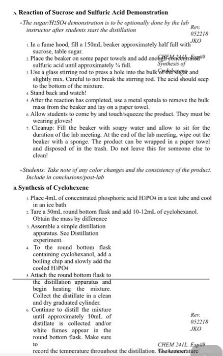 Experiment #9 Name: Synthesis of Cyclohexene - Post | Chegg.com