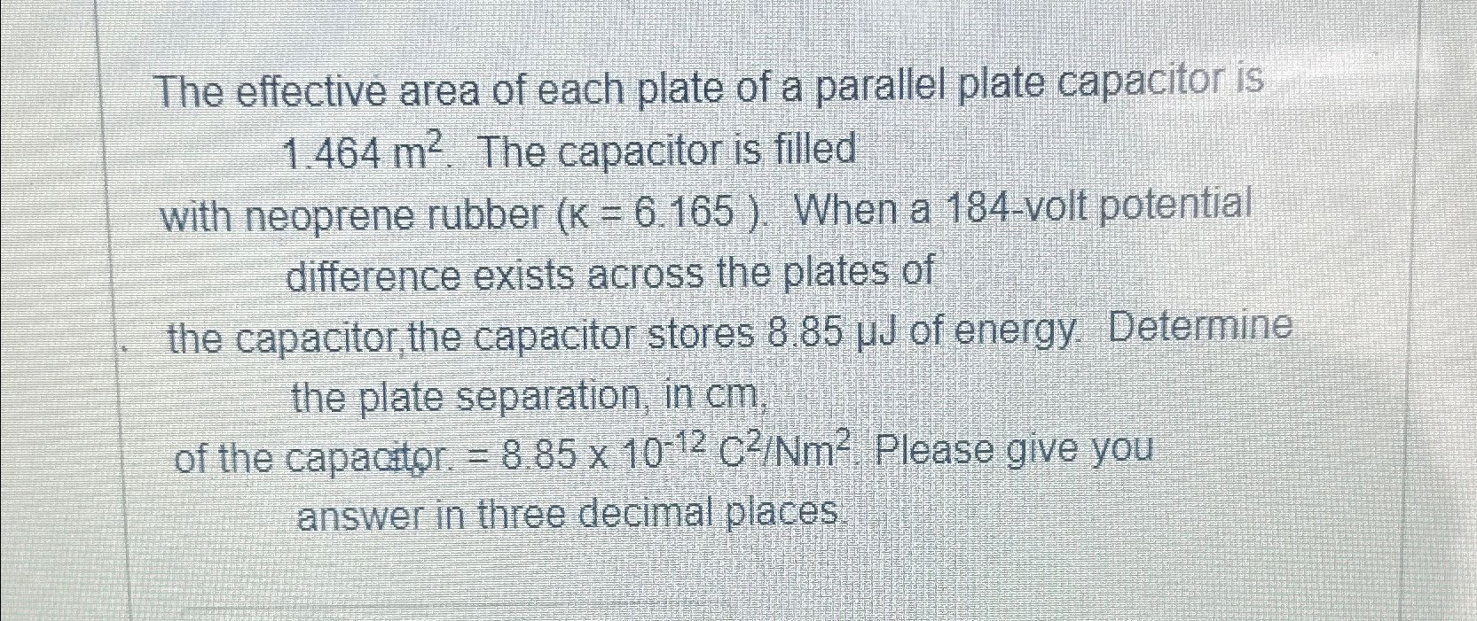 Solved The effective area of each plate of a parallel plate | Chegg.com