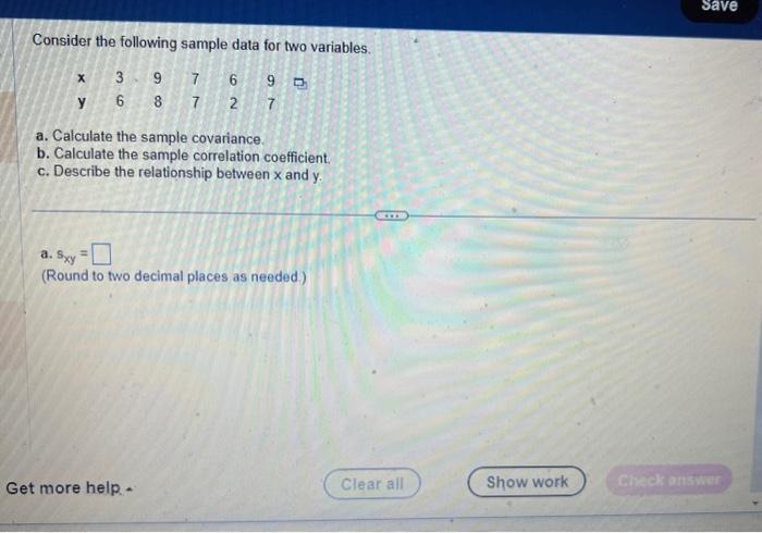 Solved Consider the following sample data for two variables. | Chegg.com