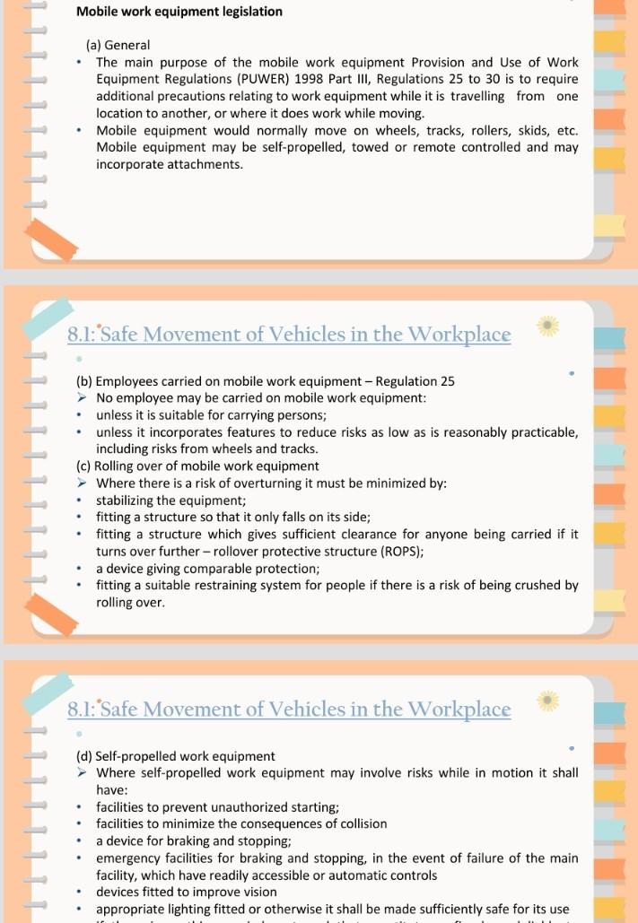 Solved 8.1:'Safe Movement of Vehicles in the Workplace 8.1.1 | Chegg.com