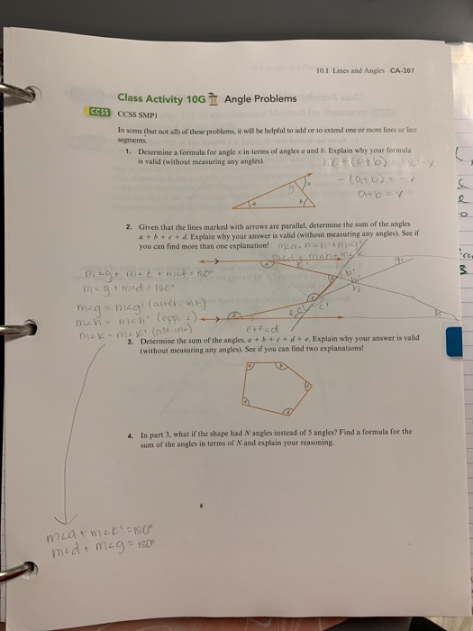 Solved 10.1 Lines and Angles CA-207 Class Activity 10G Angle | Chegg.com