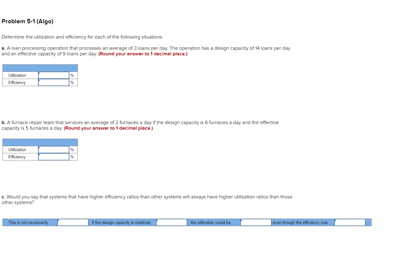 Solved Problem 5-1 (Algo)Determine the utilization and | Chegg.com