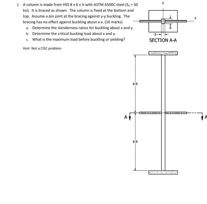 Solved 1. A column is made from HSS 8 x 6 x % with ASTM | Chegg.com
