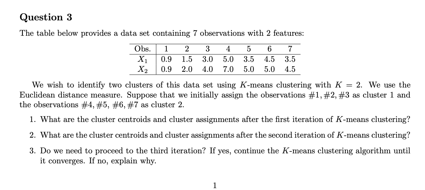 Question 3The table below provides a data set | Chegg.com