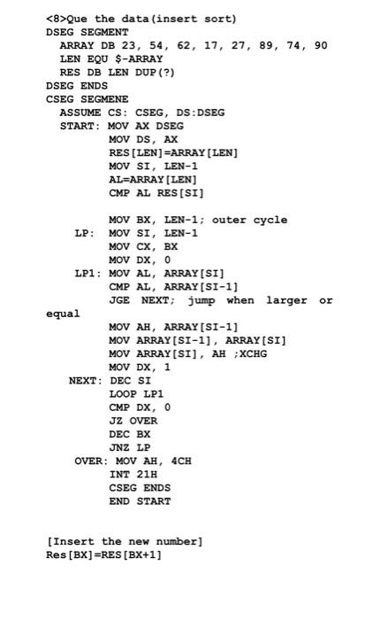 Solved Que The Data Insert Sort Dseg Segment Array Db