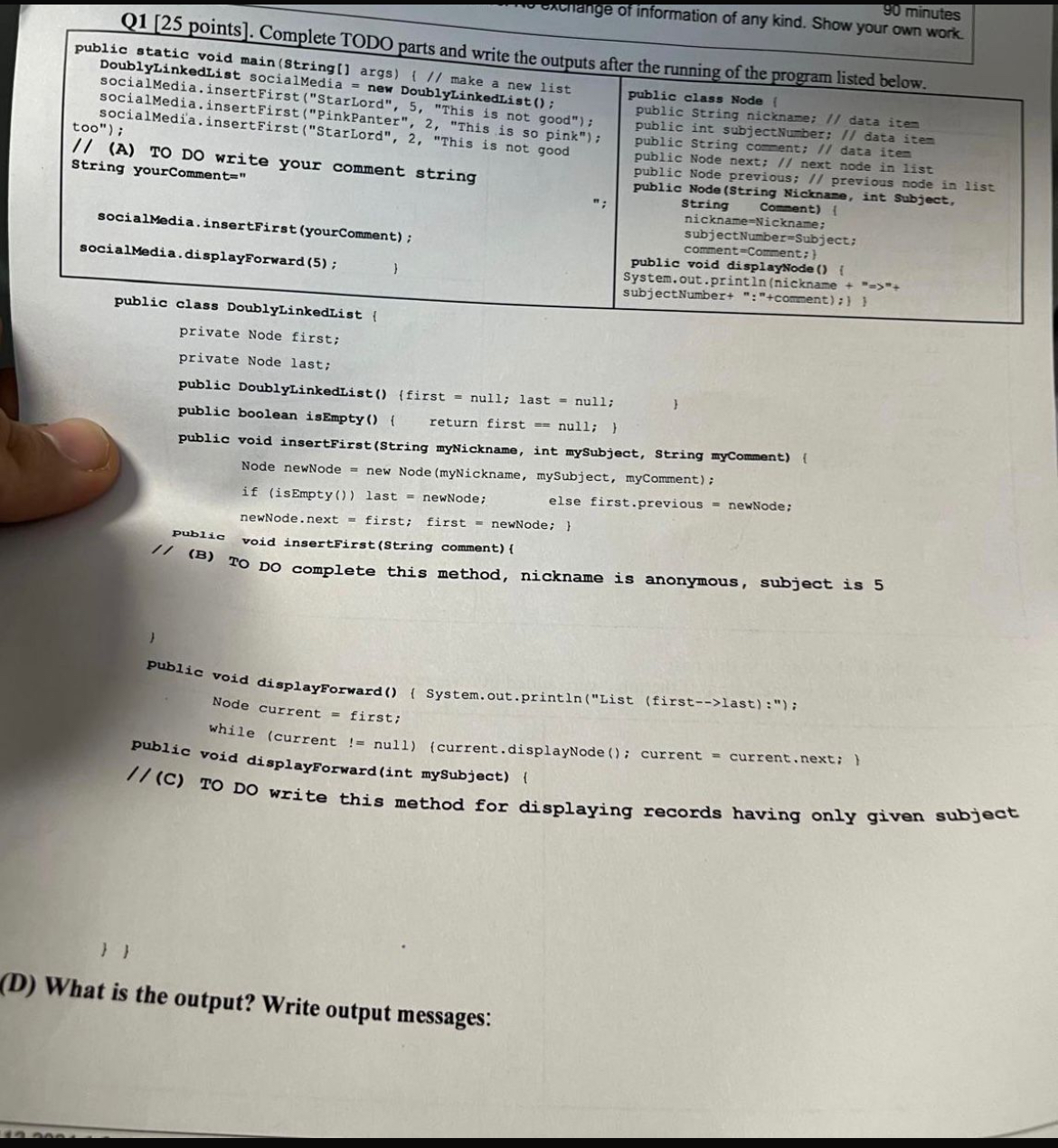Solved Q1 [25 ﻿points]. ﻿Complete TODO parts and write the | Chegg.com