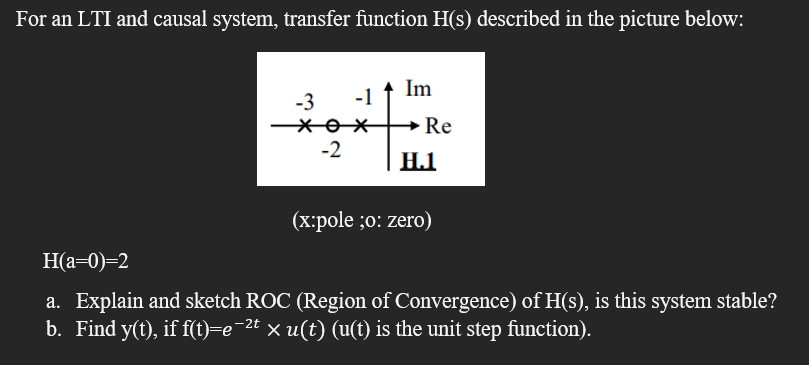 Solved For an LTI and causal system, transfer function H(s) | Chegg.com