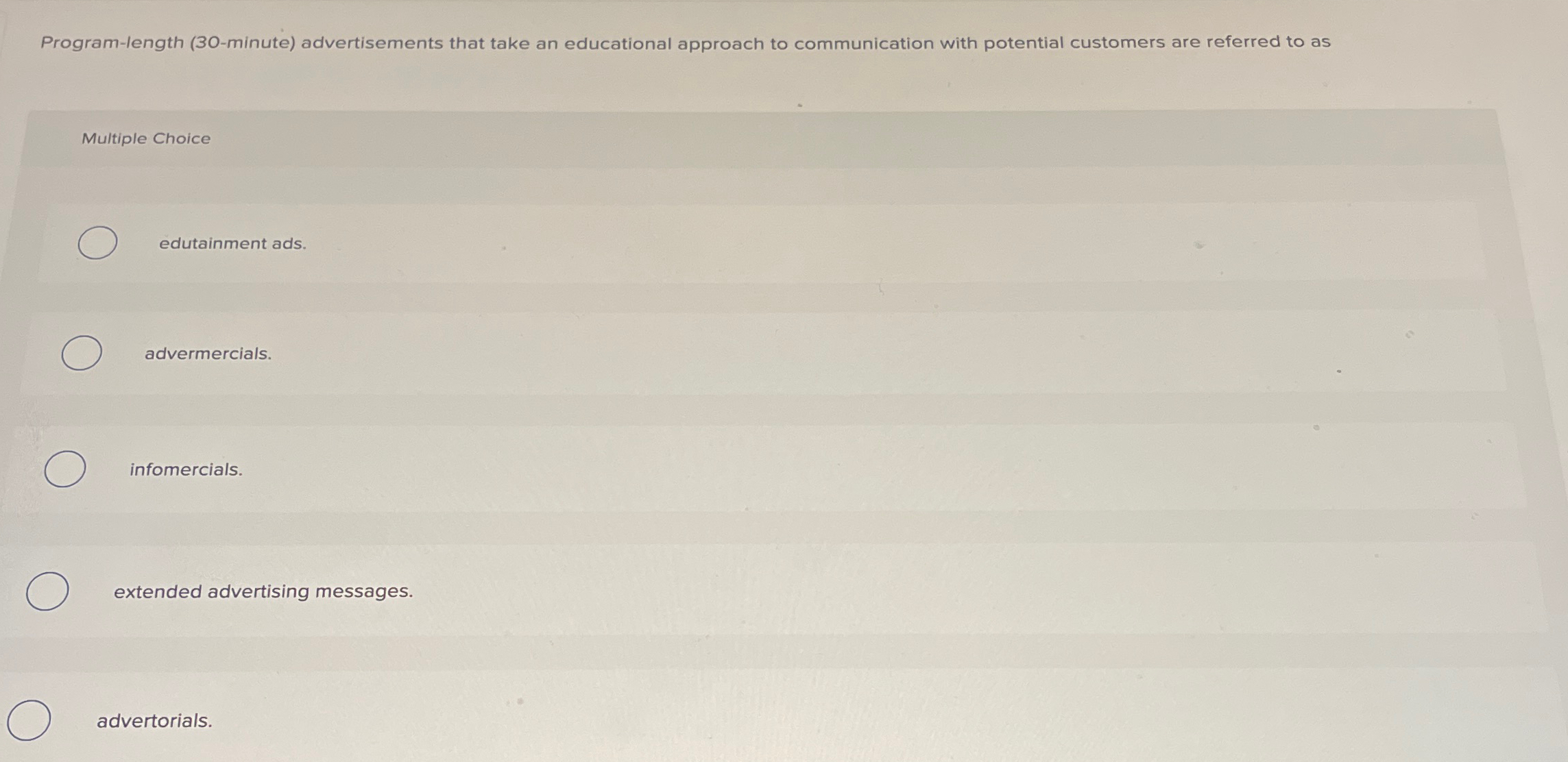 Solved Program-length (30-minute) ﻿advertisements that take | Chegg.com