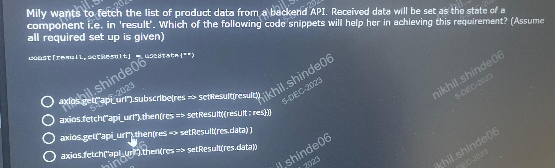 Solved Mily wants to fetch the list of product data from a | Chegg.com