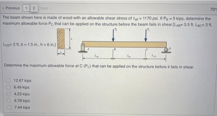 Solved The beam shown here is made of wood with an allowable | Chegg.com