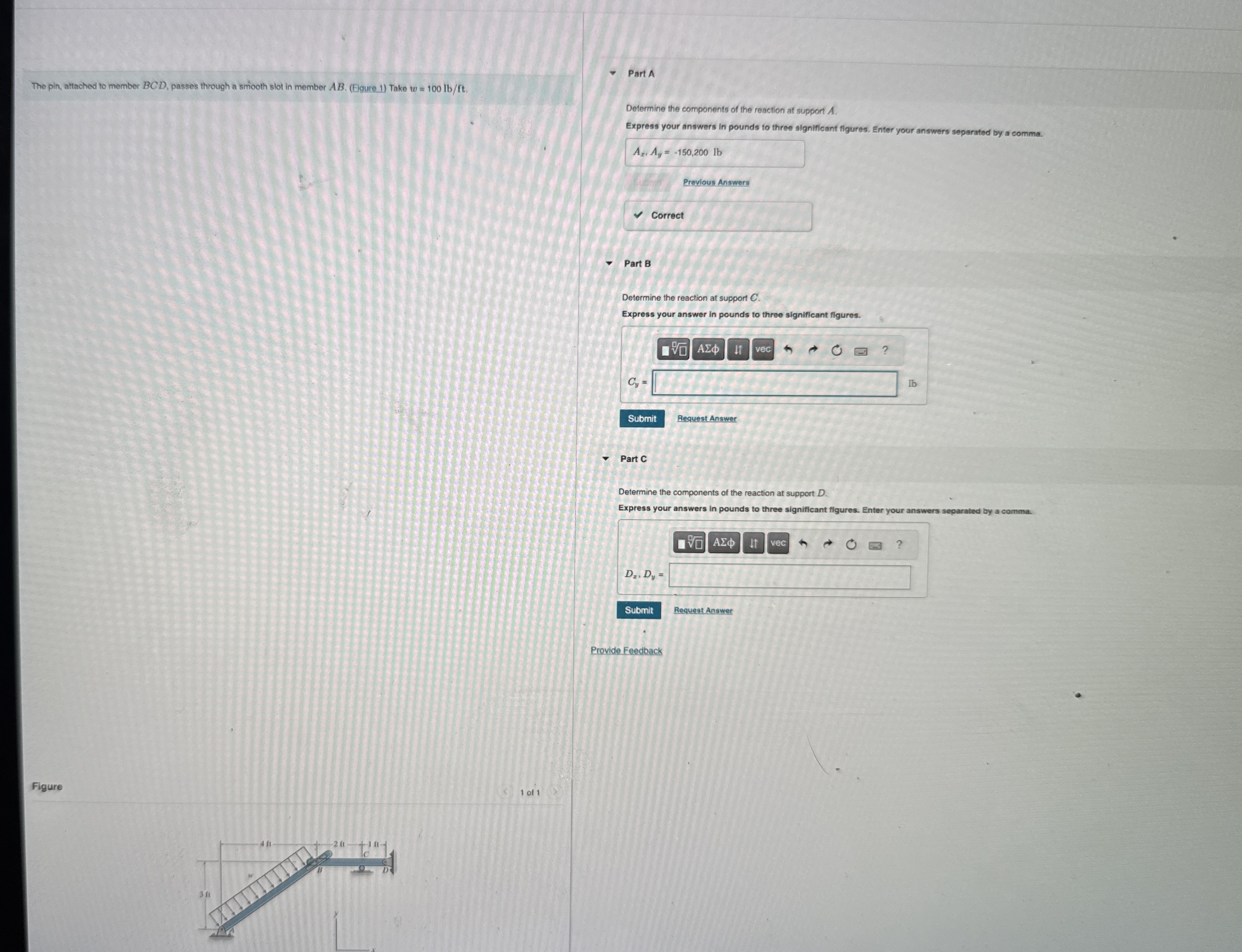 Solved The pin, attached to member BCD, ﻿passes through a | Chegg.com