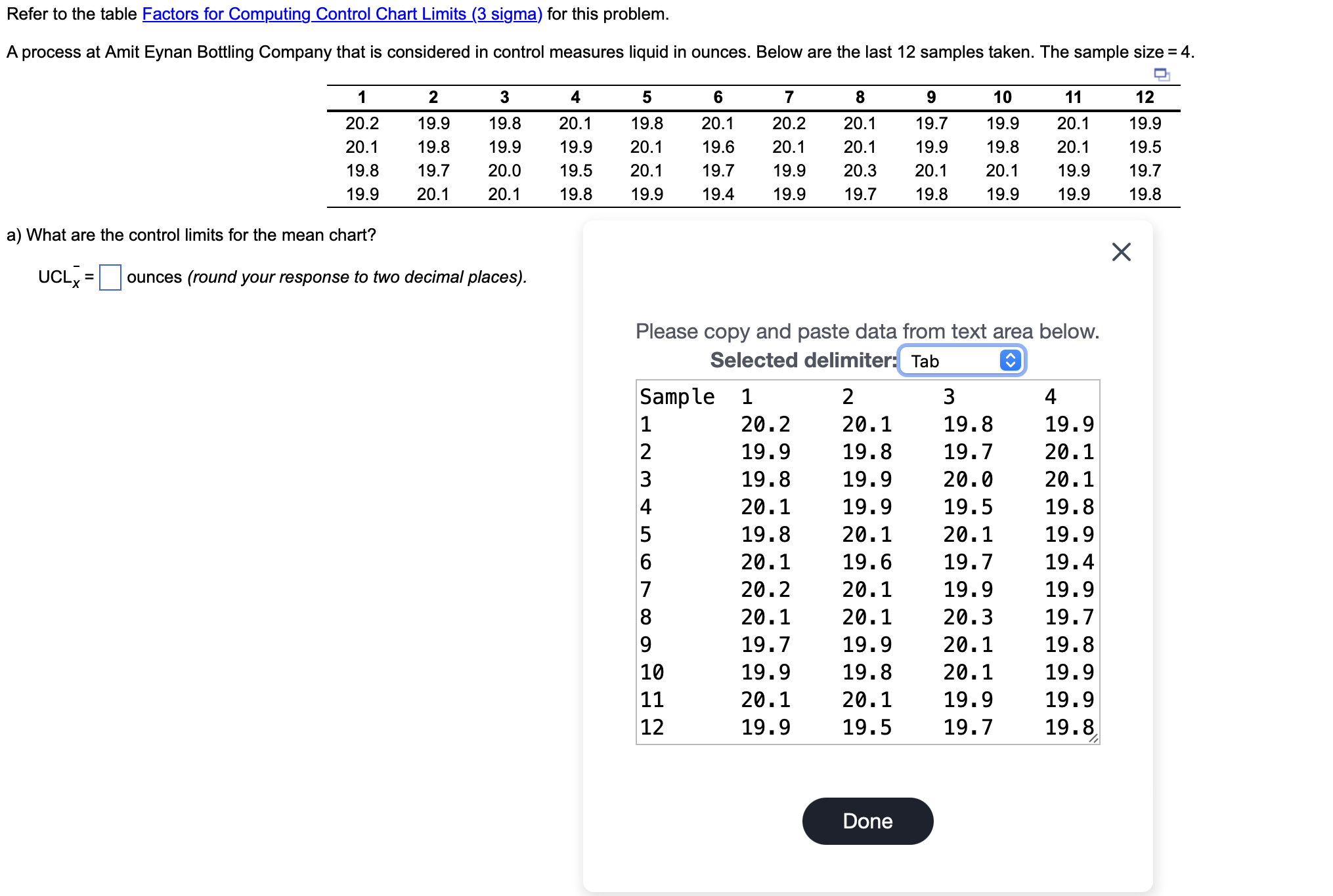Solved Refer to the table Factors for Computing Control | Chegg.com