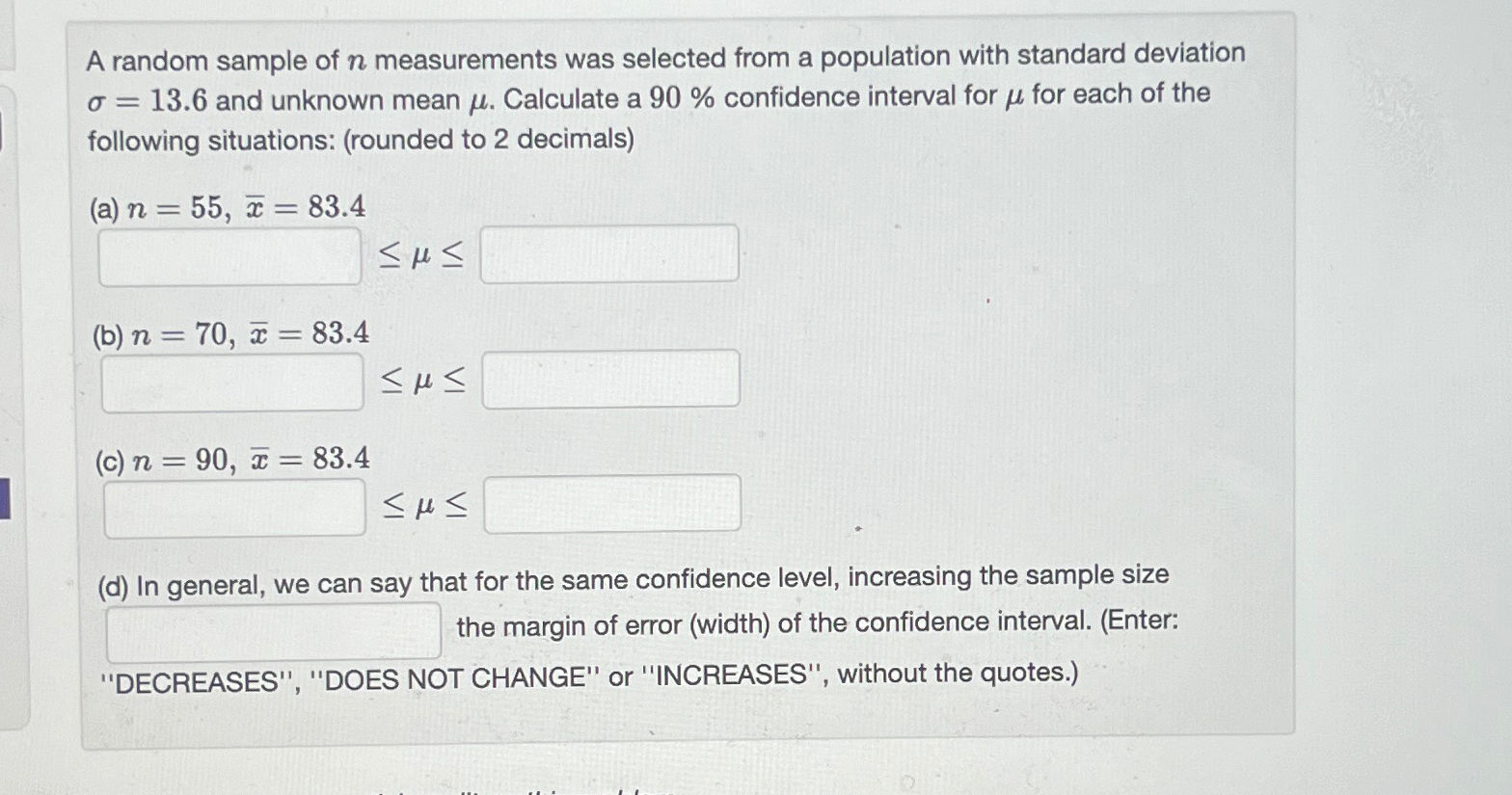 Solved A random sample of n ﻿measurements was selected from | Chegg.com