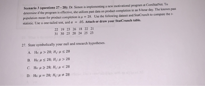 Solved Scenario 3 (questions 27 - 28): Dr. Simon is | Chegg.com