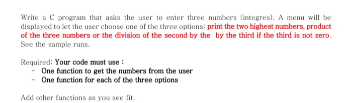 Solved Write a C program that asks the user to enter three | Chegg.com