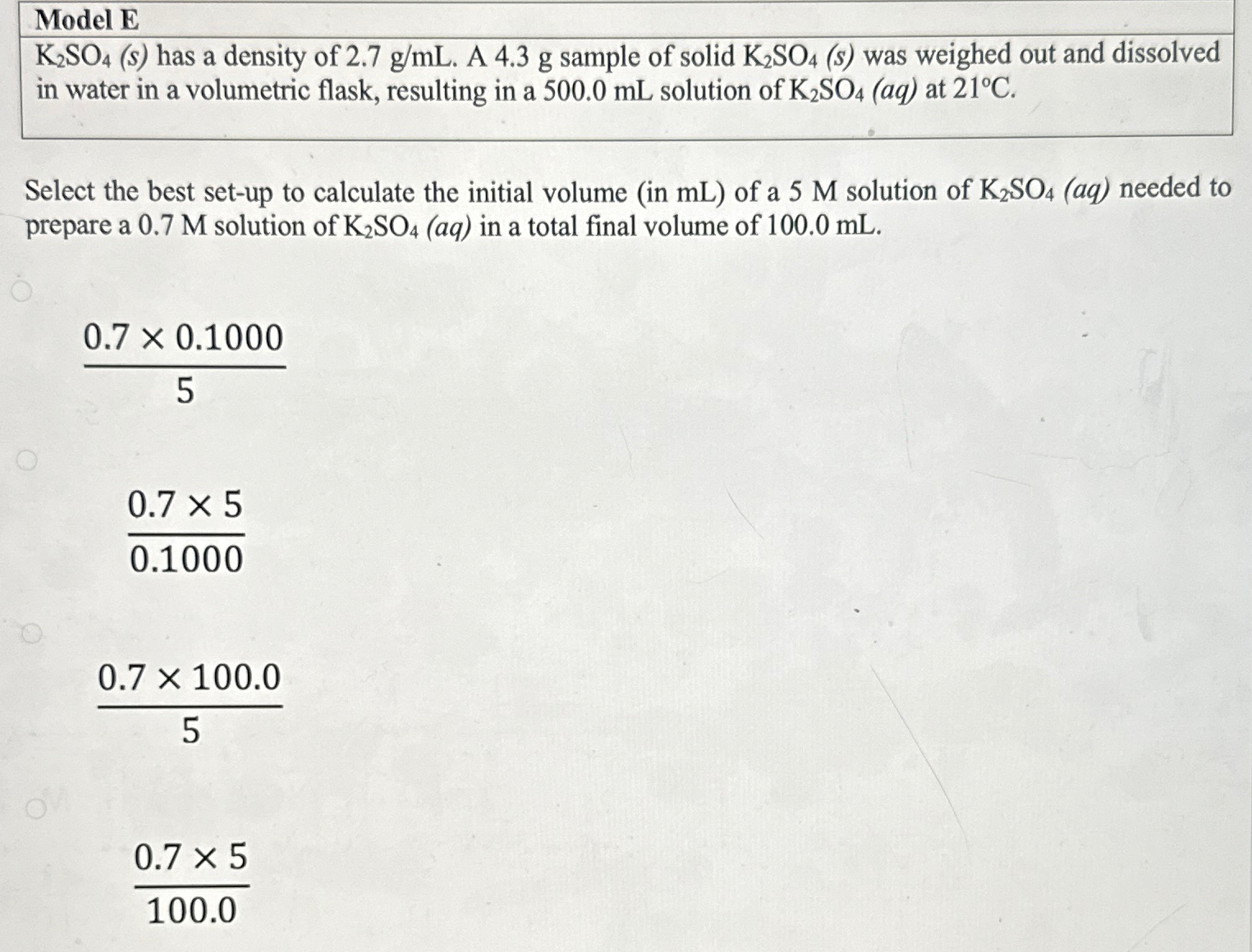 Solved K2SO4(s) ﻿has a density of 2.7gmL. ﻿A 4.3g ﻿sample of | Chegg.com