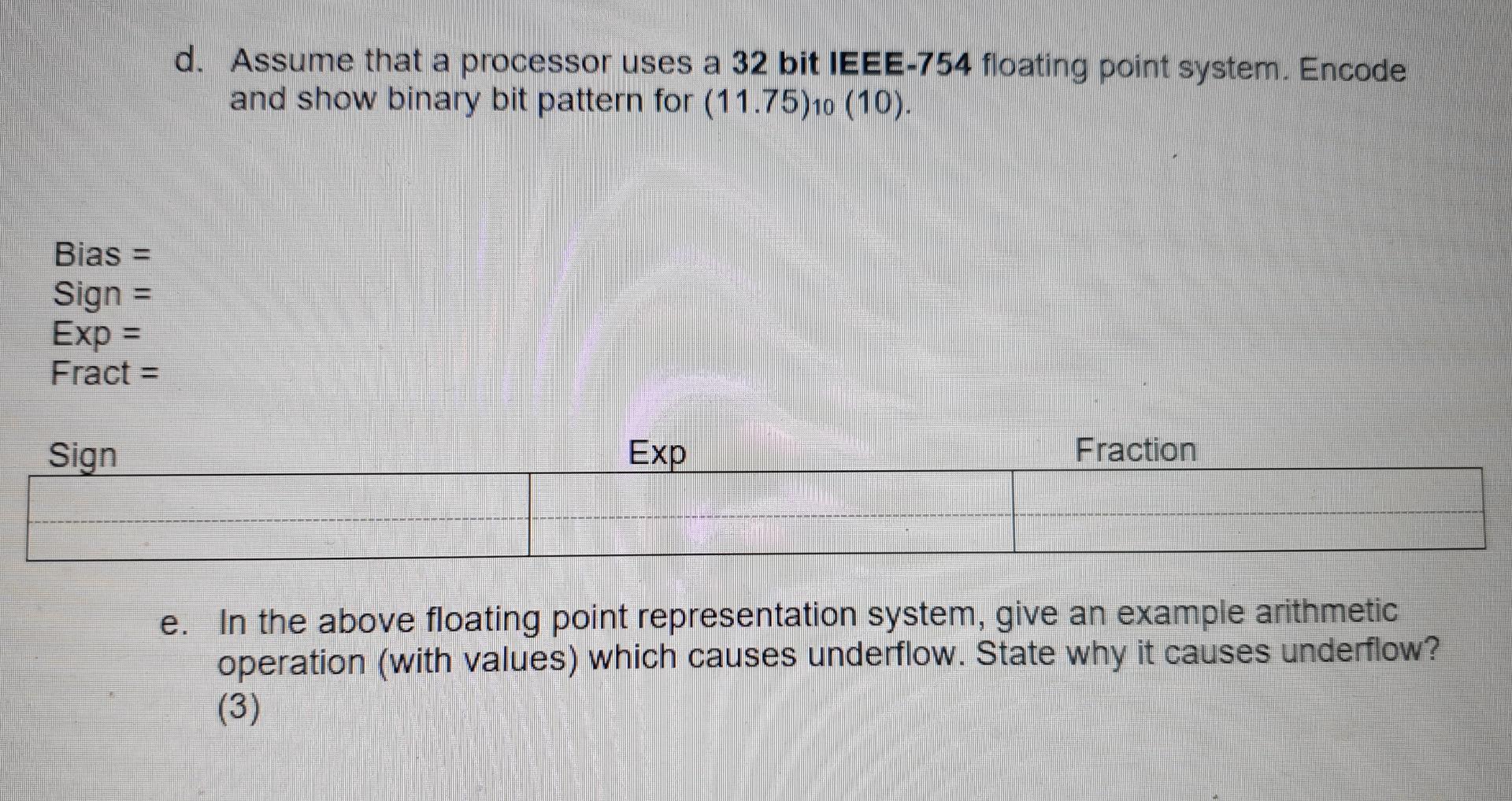 Solved d. Assume that a processor uses a 32 bit IEEE-754 | Chegg.com