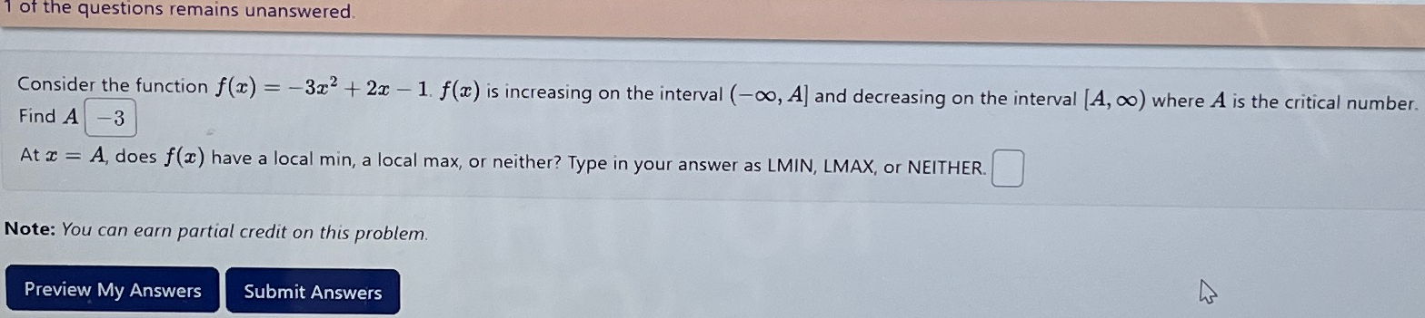 Solved Consider the function f(x)=-3x2+2x-1,f(x) ﻿is | Chegg.com
