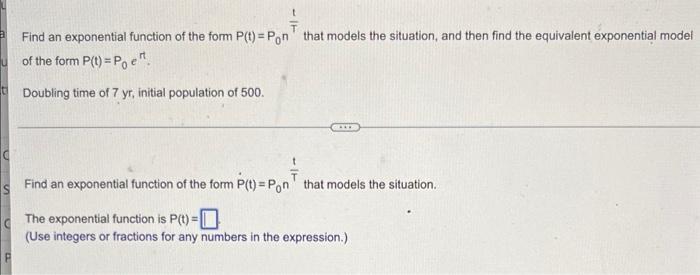 Solved Find an exponential function of the form P(t) = Pon' | Chegg.com