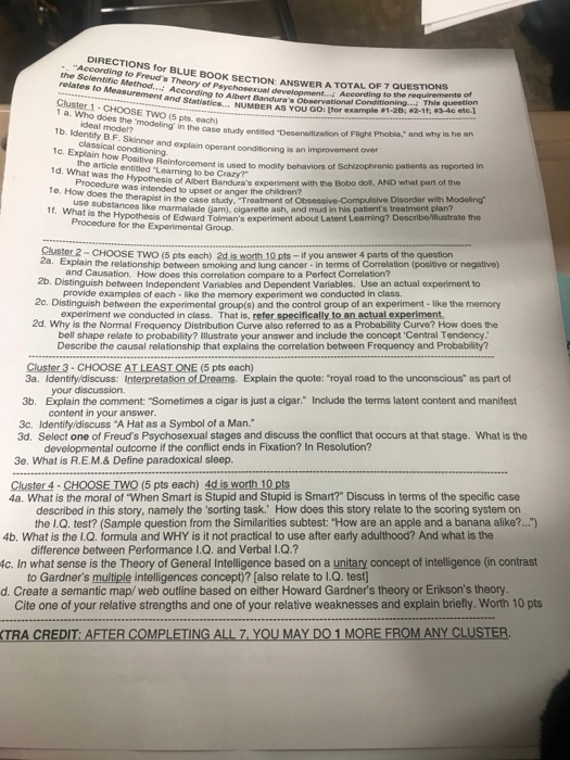 Solved DIRECTIONS for BLUE BOOK SECTION: ANSWER According to | Chegg.com