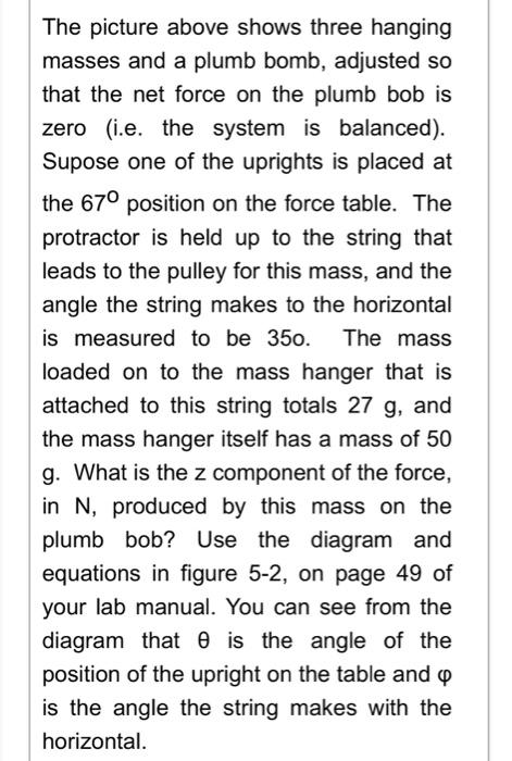 Solved The picture above shows three hanging masses and a | Chegg.com