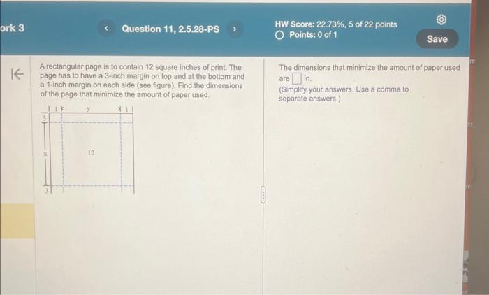 Solved A rectangular page is to contain 12 square inches of | Chegg.com