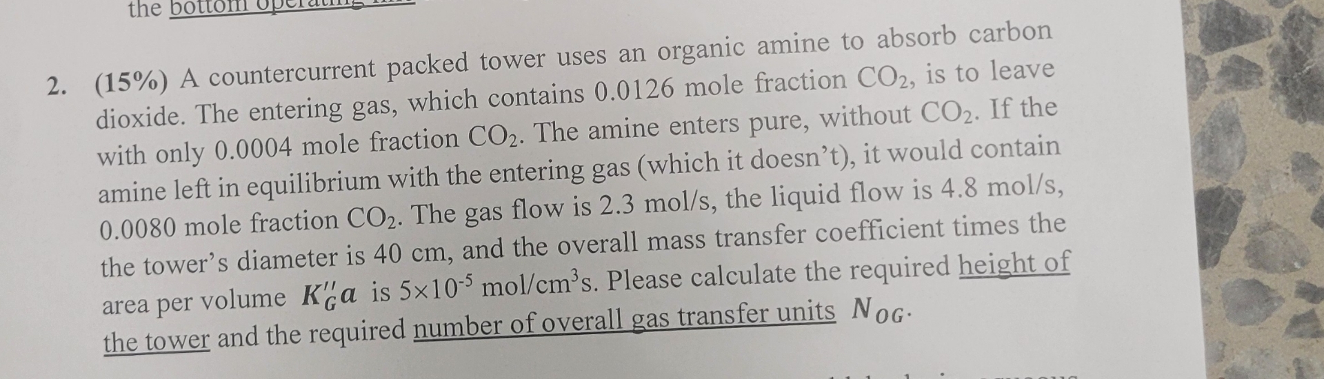 Solved (15%) ﻿A countercurrent packed tower uses an organic | Chegg.com