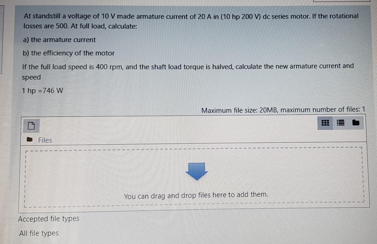 Solved At standstill a voltage of 10 V made armature current | Chegg.com