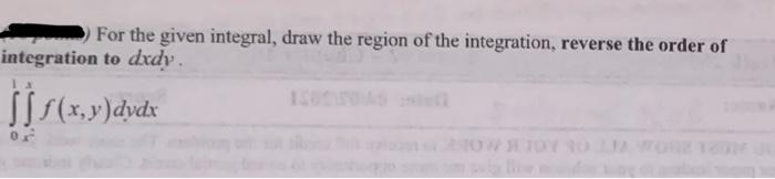 Solved For the given integral, draw the region of the | Chegg.com