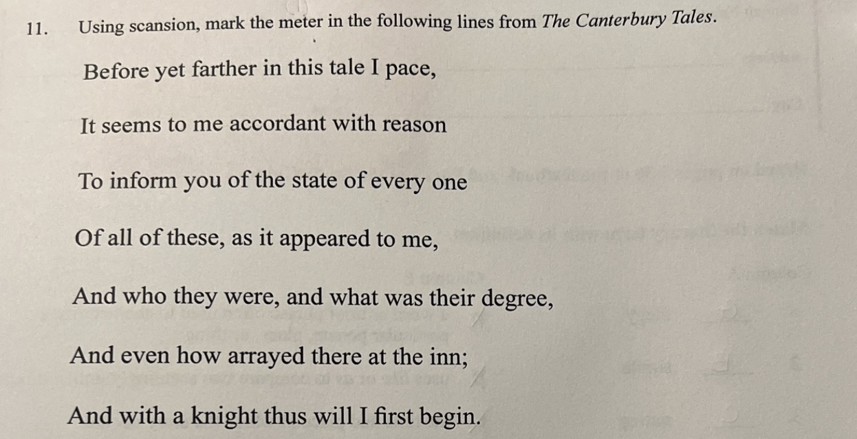 Using scansion, mark the meter in the following lines | Chegg.com