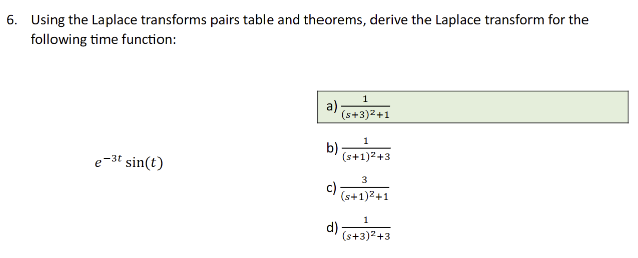 Solved Using the Laplace transforms pairs table and | Chegg.com