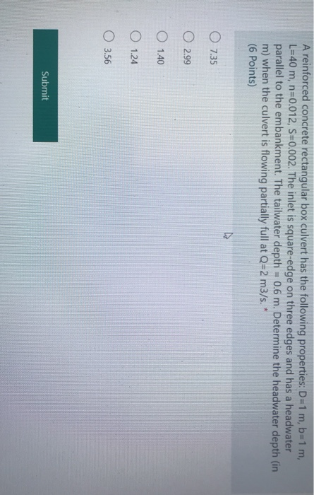 Solved A reinforced concrete rectangular box culvert has the | Chegg.com