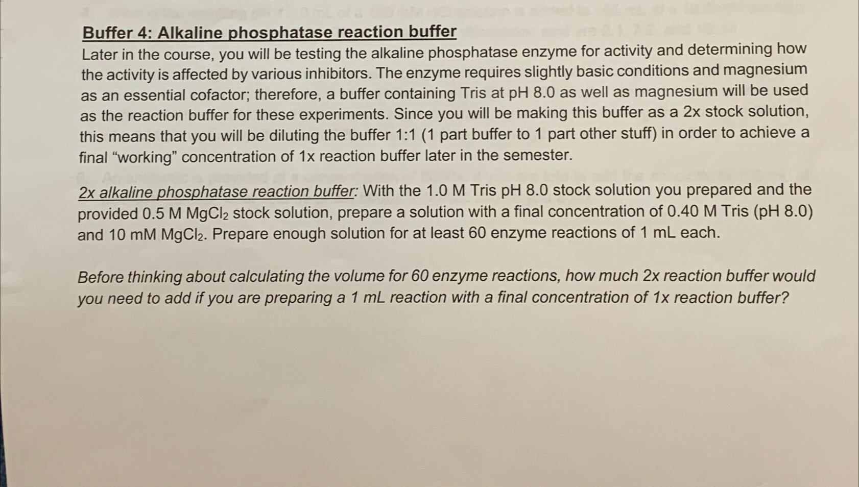 Solved Buffer 4: Alkaline phosphatase reaction bufferLater | Chegg.com