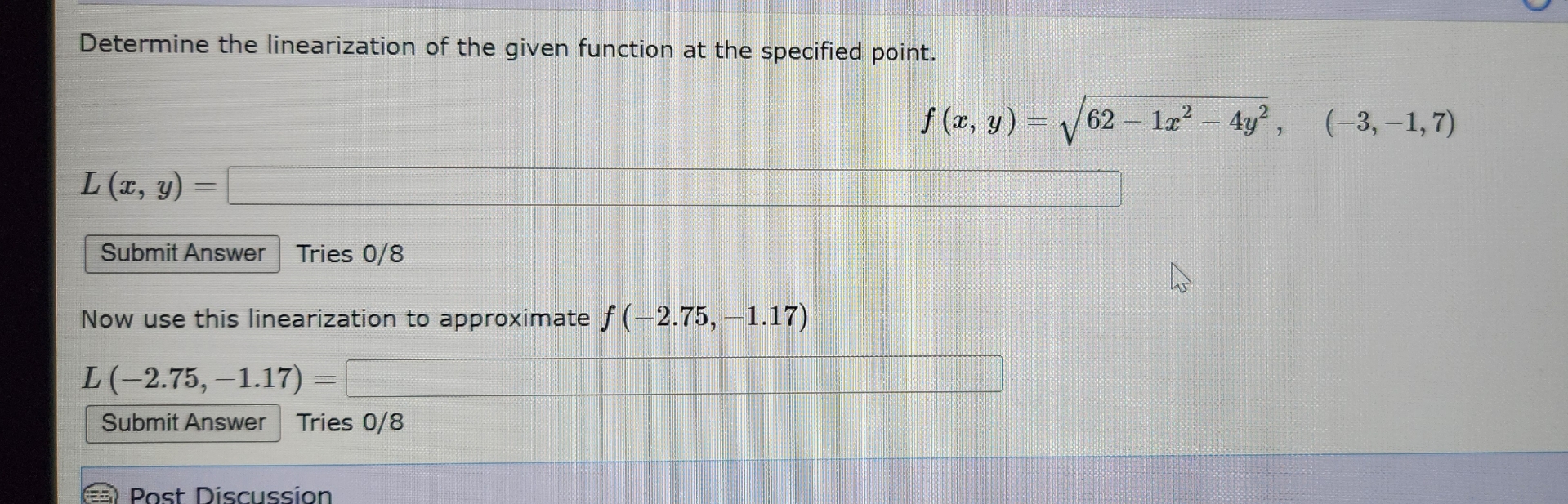 Solved Determine The Linearization Of The Given Function At 4994