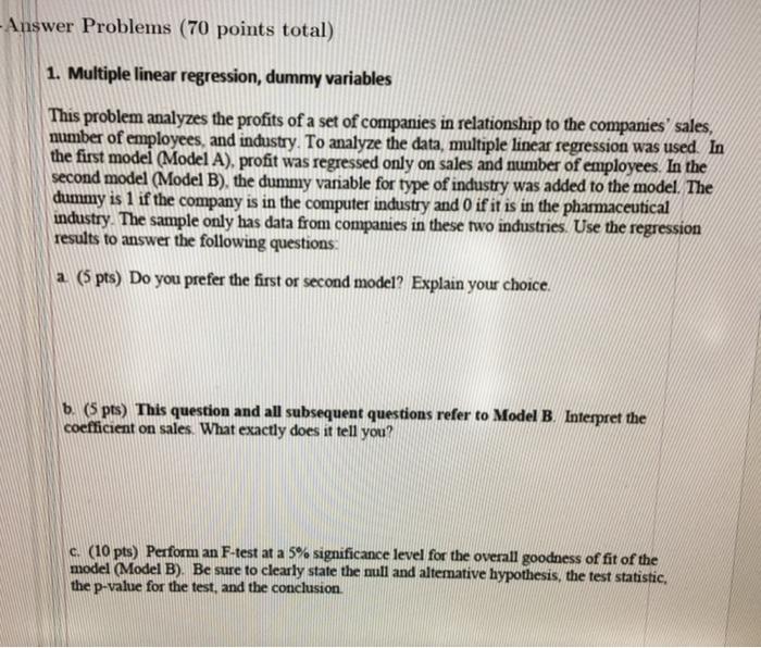 Solved - Answer Problems (70 points total) 1. Multiple | Chegg.com