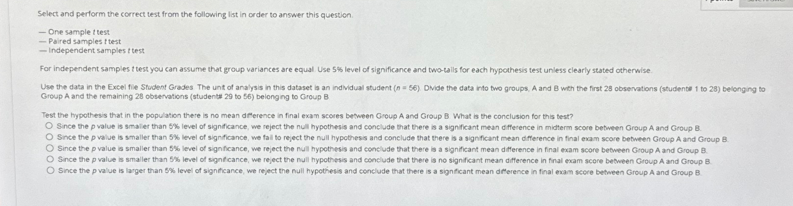 Solved Select and perform the correct test from the | Chegg.com