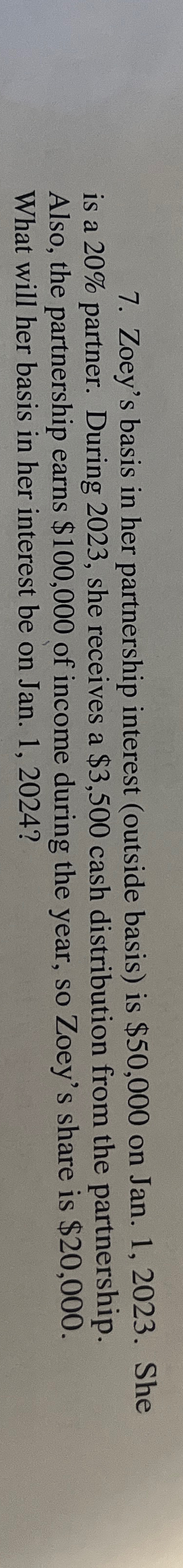Solved Zoey's basis in her partnership interest (outside | Chegg.com