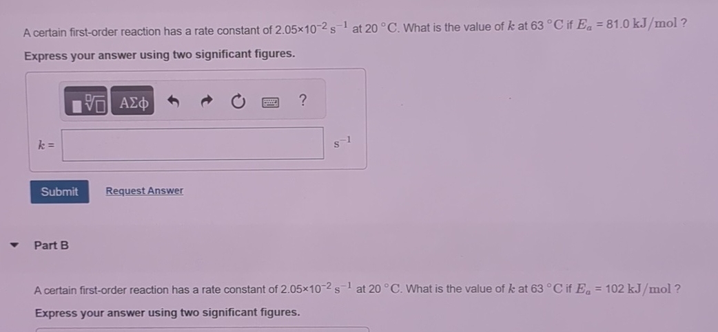 Solved A certain first-order reaction has a rate constant of | Chegg.com