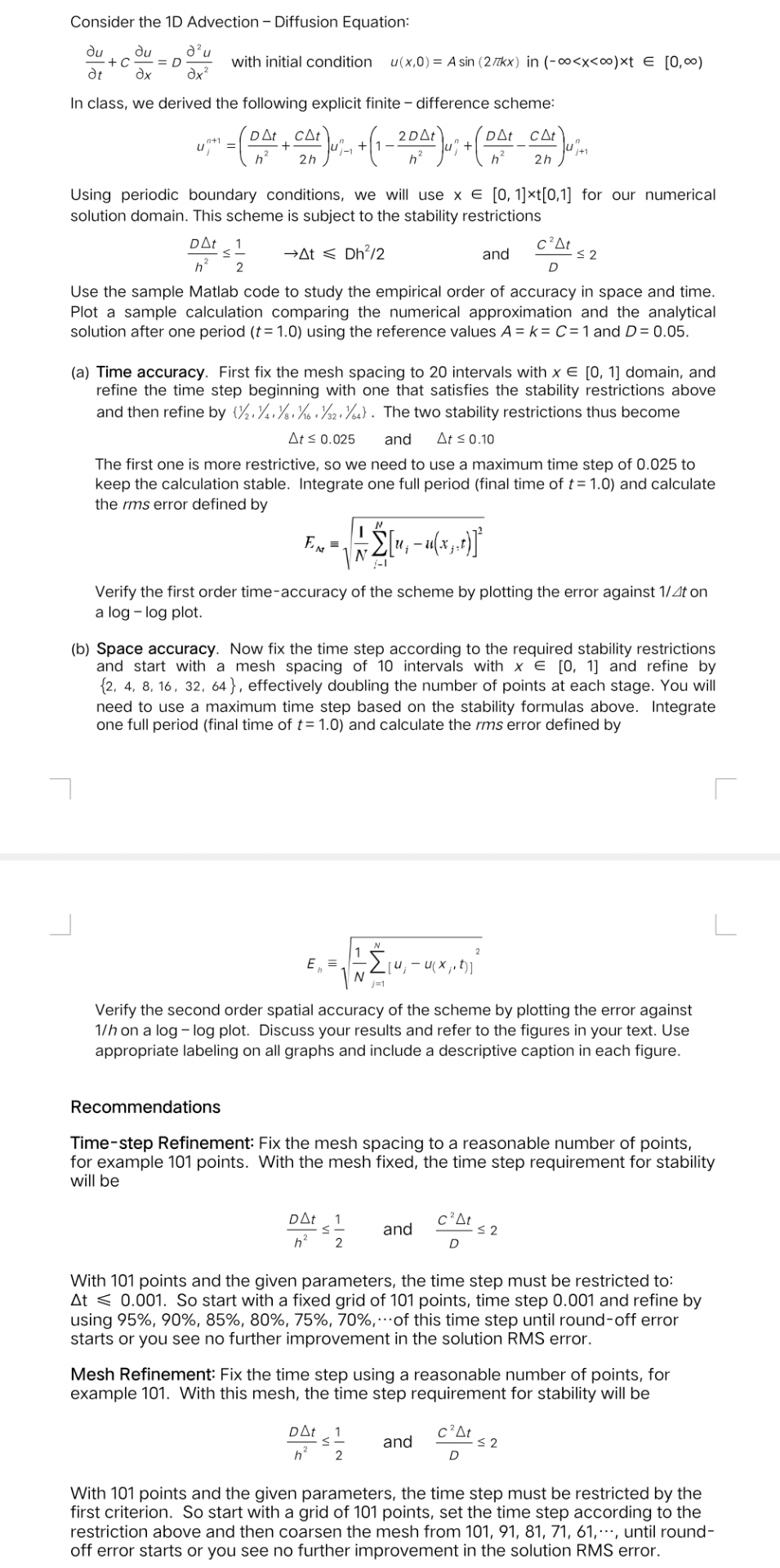 Solved Consider the 1D Advection - ﻿Diffusion | Chegg.com