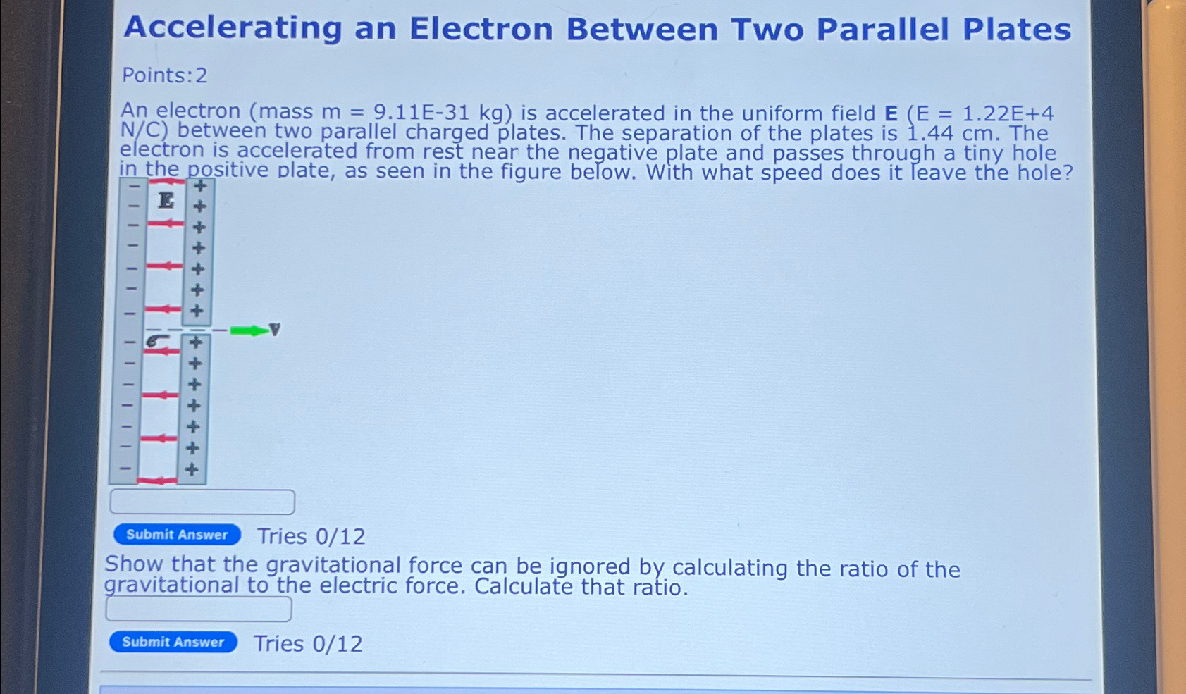 Solved Accelerating an Electron Between Two Parallel | Chegg.com