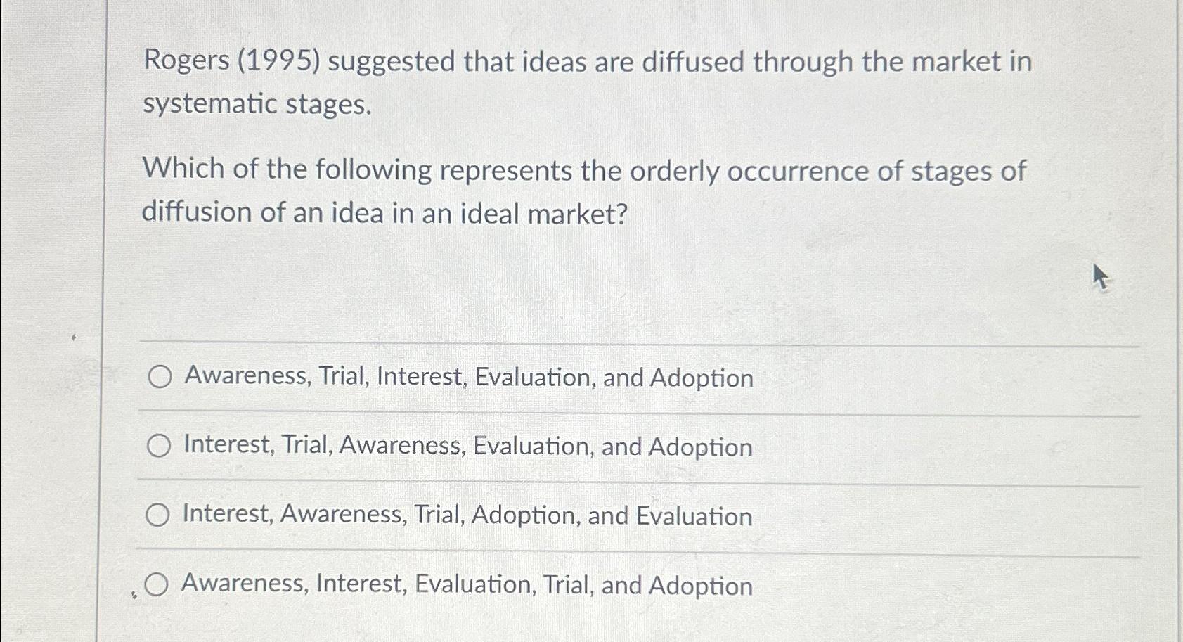 Solved Rogers (1995) ﻿suggested that ideas are diffused | Chegg.com